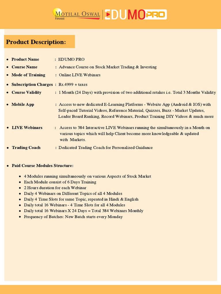 EDUMO PRO: Stock Market Course Details | PDF | Mobile App | Computing