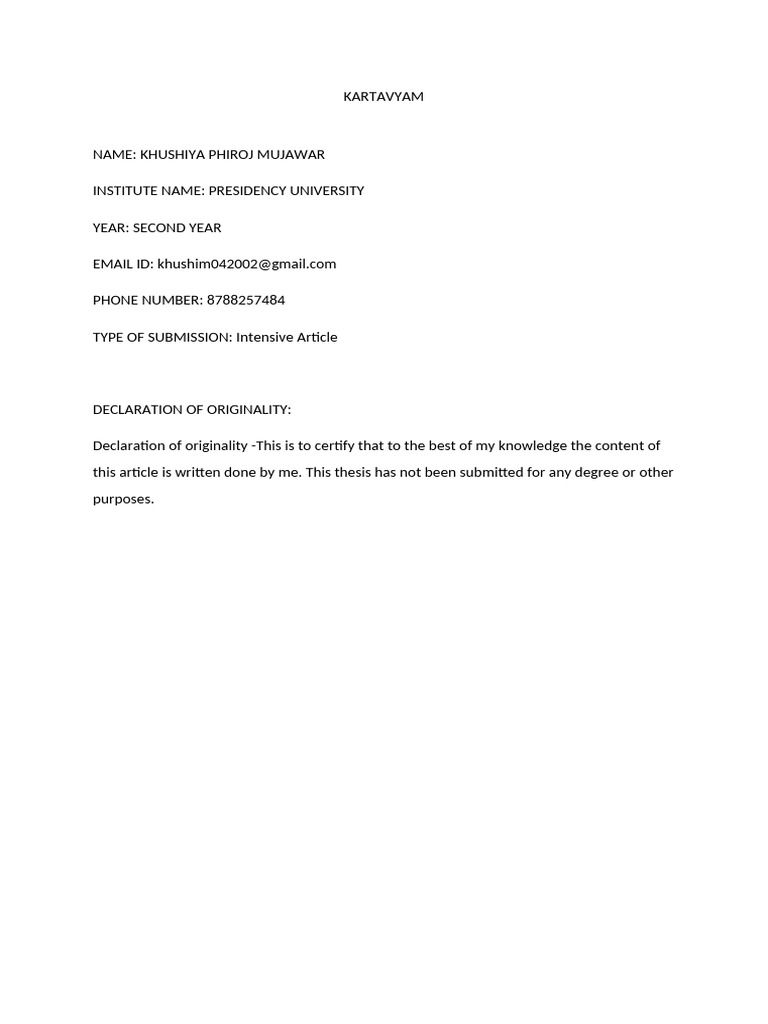 INTENSIVE ARTICLE - Submission For Kartavyam Article Series | PDF ...