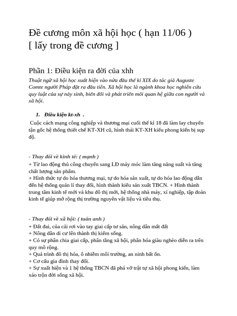 Đề cương môn xhh | PDF