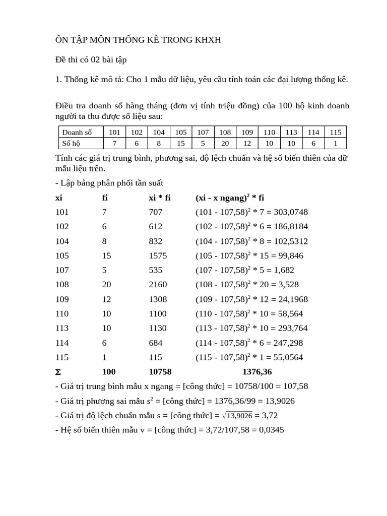ÔN TẬP MÔN THỐNG KÊ TRONG KHXH K12 | PDF