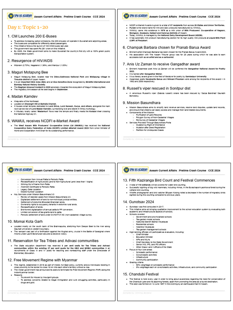 Assam Current Affairs Day1 - Day 16 | PDF | Ayurveda