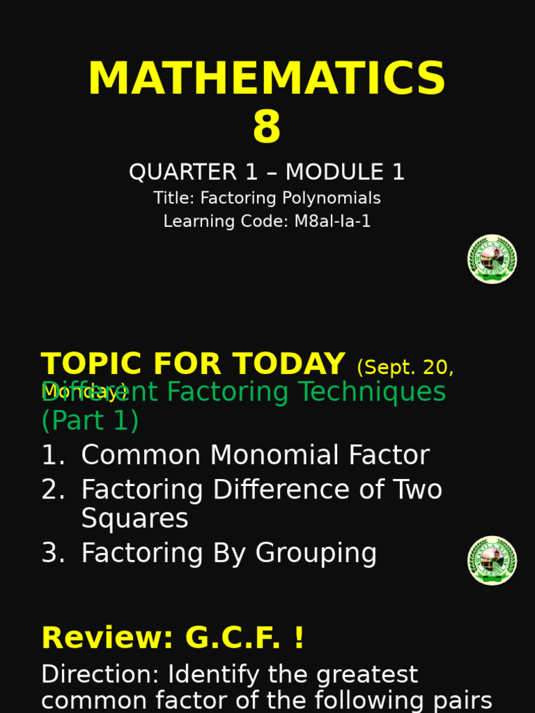 Module 1-1 | PDF | Factorization | Elementary Mathematics