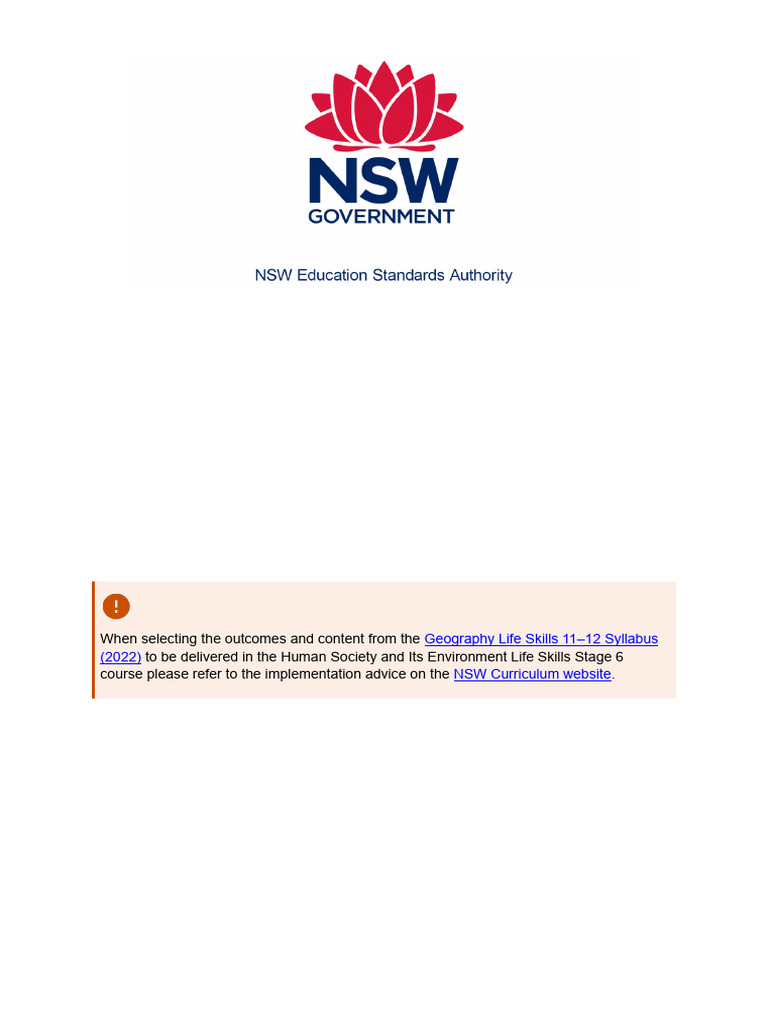 2024 Watermarked Hsie Life Skills Stage 6 Syllabus 2010 | PDF