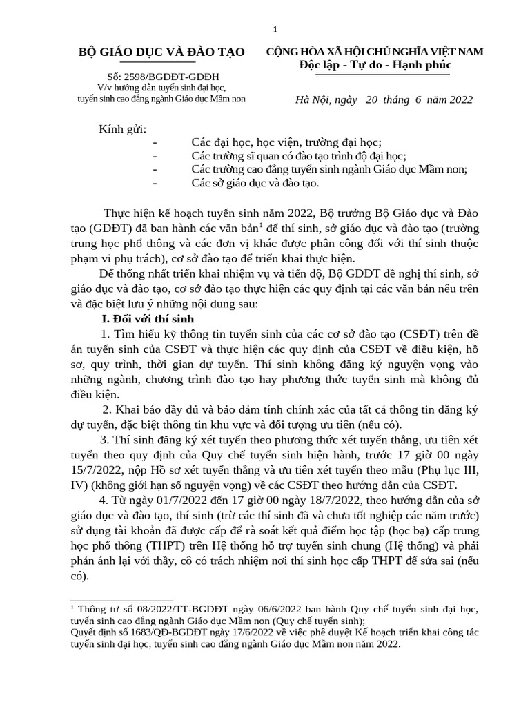 2598 BGDDT GDDH Huong Dan Tuyen Sinh DH CD 2022 3981 | PDF