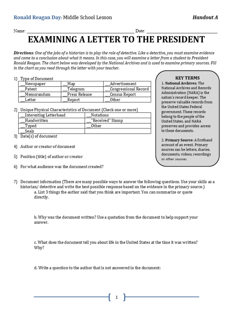 Ronald Reagan Worksheet | PDF | National Archives And Records ...