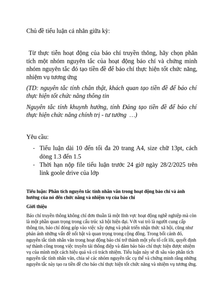 Chủ đề tiểu luận giữa kỳ Lý luận và thực tiễn BCTT | PDF