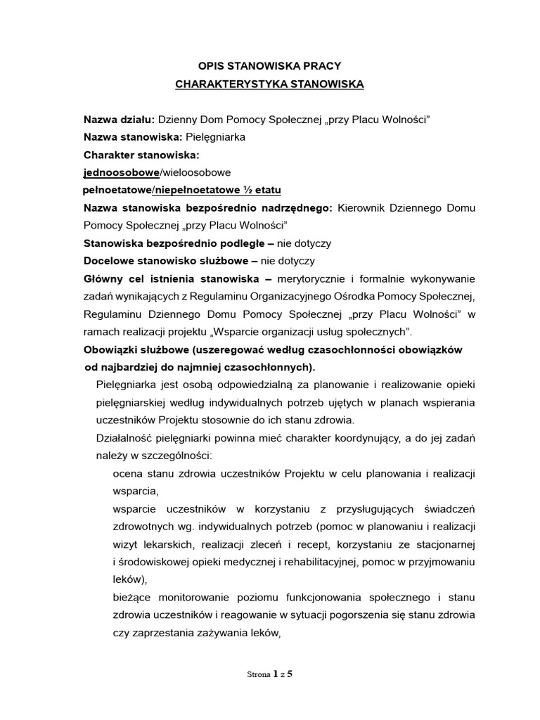 3 Opis Stanowiska Pielegnarki | PDF