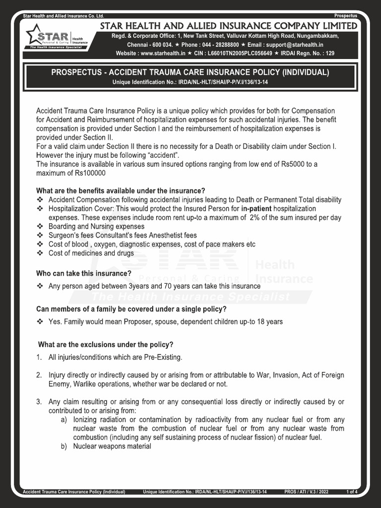 Accident Trauma Care Insurance Overview | PDF