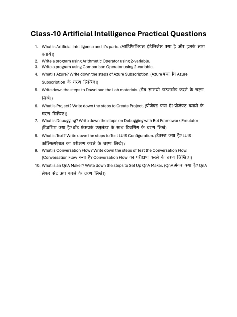 Class-10 AI Practicals | PDF