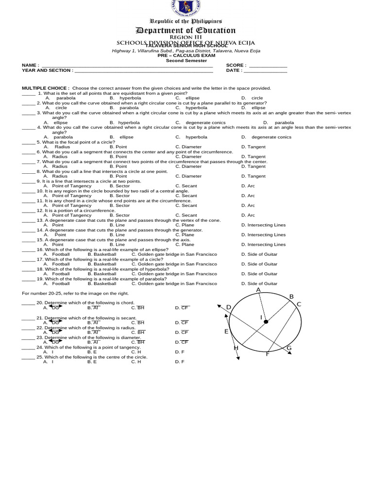 3rd Quarter Exam | PDF | Ellipse | Circle