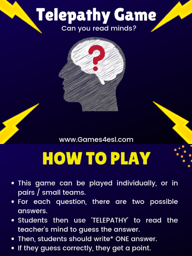 ESL PowerPoint Game Telepathy Game Blank Template | PDF