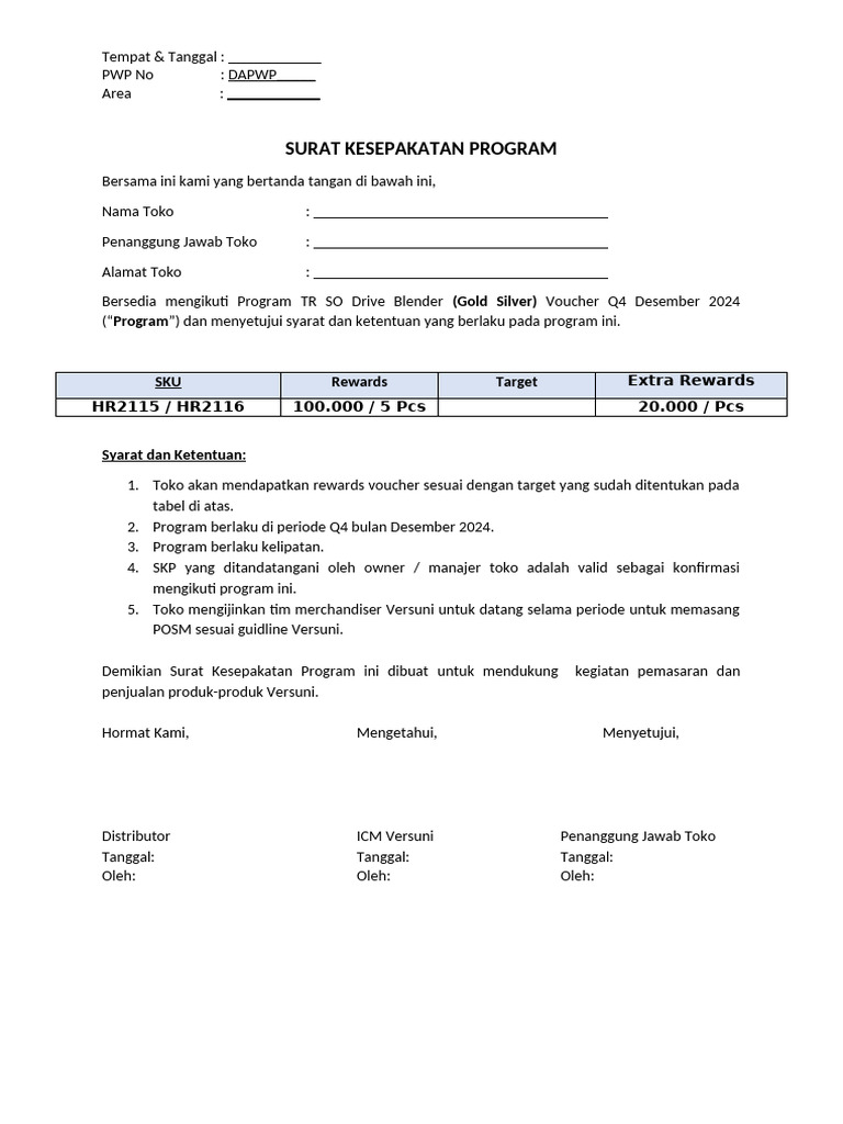 SKP Template - Program TR SO Blender Gold Silver Q4 | PDF