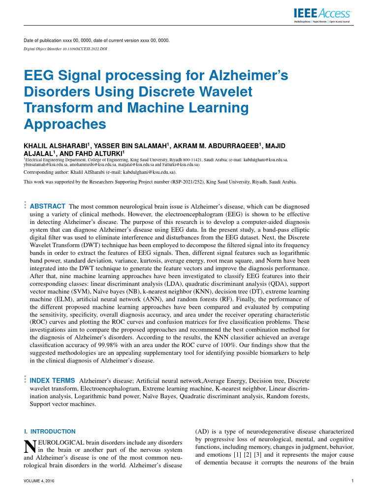 EEG Signal Processing For Alzheimers Disorders Us | PDF | Electroencephalography | Receiver ...