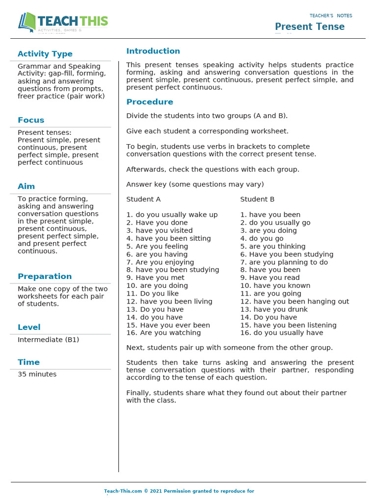 present-tense-talk | PDF | Grammatical Tense | Linguistics