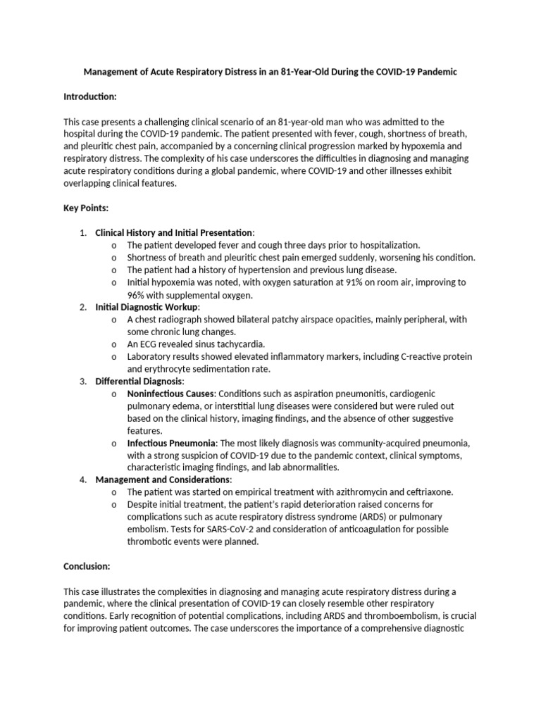 Management of Acute Respiratory Distress in An 81 | PDF | Respiratory ...