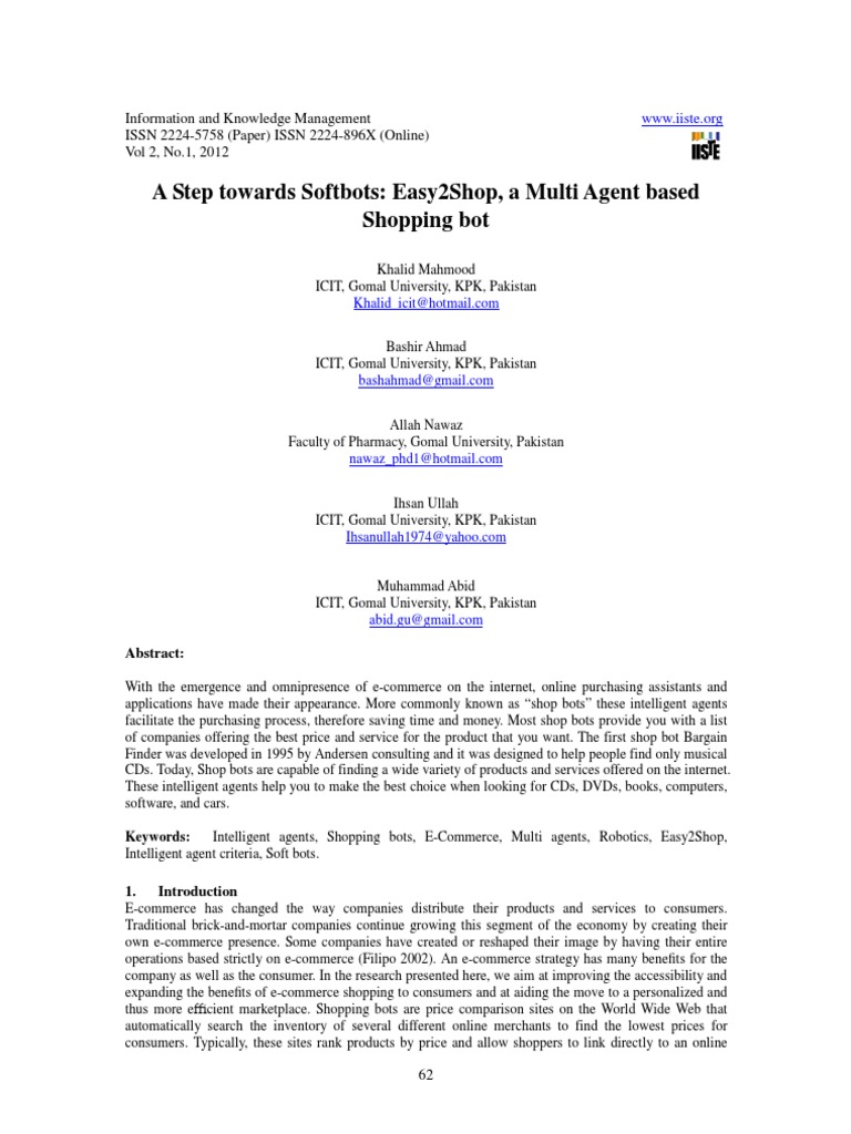 A Step Towards Softbots Easy2Shop A Multi Agent Based Shopping Bot ...