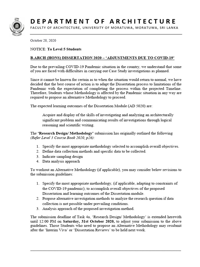 COVID-19 Adjustments for B.ARCH Dissertation | PDF | Methodology | Thesis