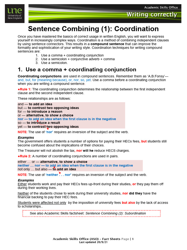 Mastering Sentence Coordination Techniques | PDF | Language Mechanics ...