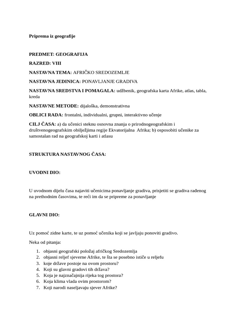 Ponavljanje Gradiva Afrika | PDF