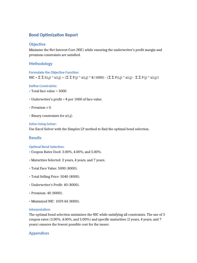 Bond Optimization Report | PDF