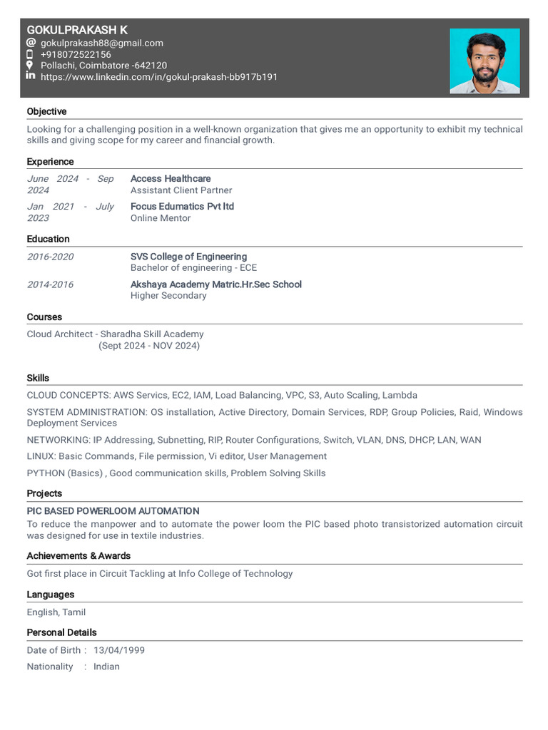 Gokul Cloud Resume | PDF