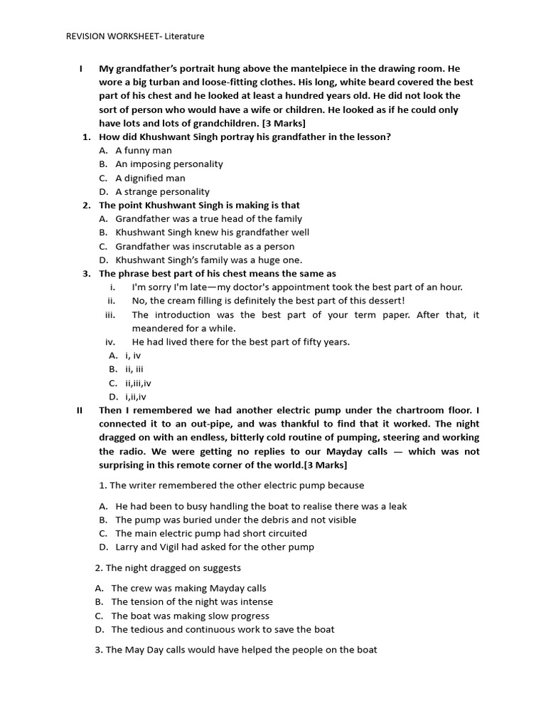 half yearly english worksheet literature | PDF