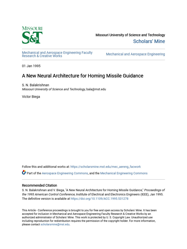 A New Neural Architecture For Homing Missile Guidance | PDF | Optimal Control | Control Theory