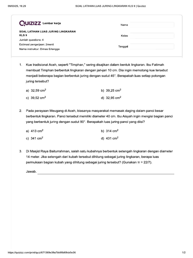 Soal Luas Juring Lingkaran | PDF