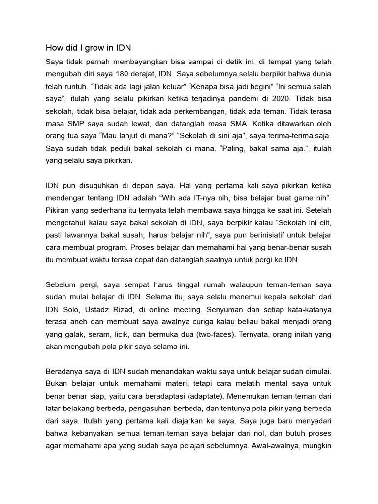 Pertumbuhan Pribadi di IDN School | PDF