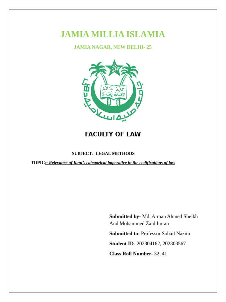 MD Arman Ahamed Sheikh Legal Methods | PDF | Immanuel Kant | Morality