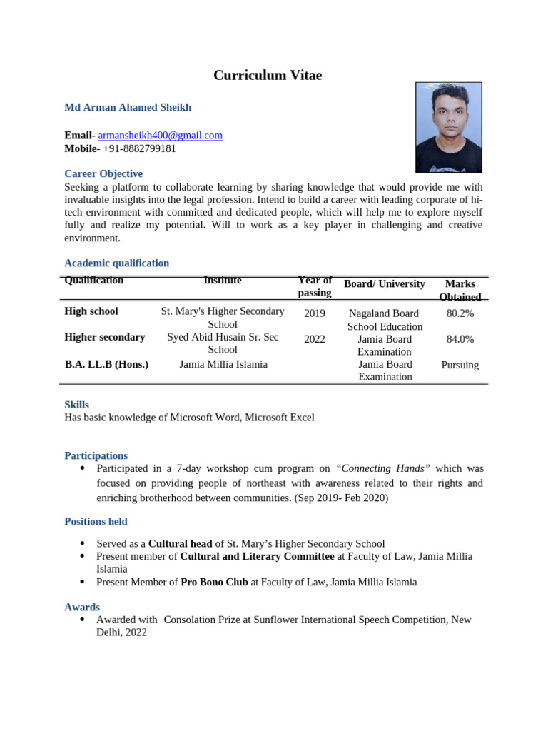 Arman Curriculum Vitae | PDF