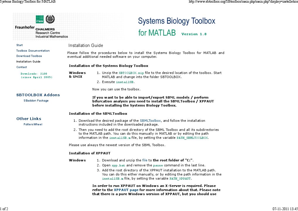Systems Biology Toolbox Installation Guide | PDF