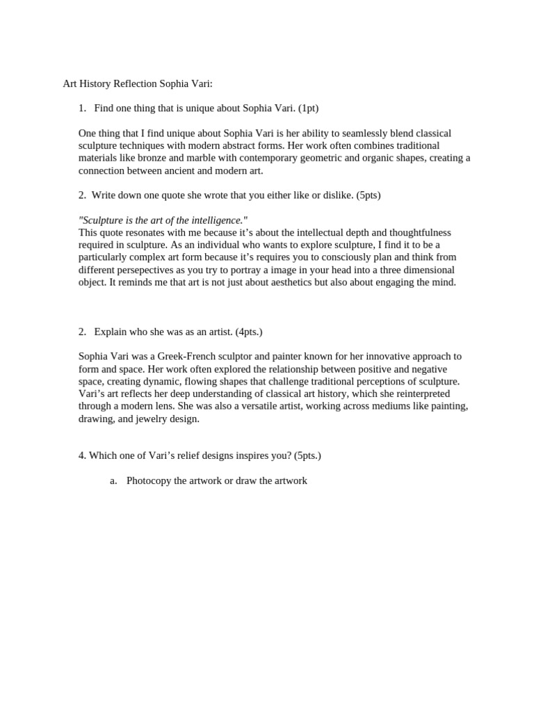 Art History Reflection Sophia Vari | PDF