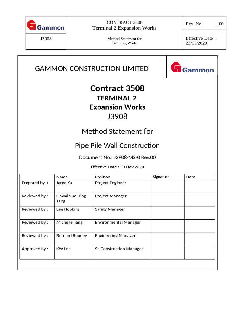 J3908-MS - Method Statement For Pipe Pile Wall Construction | PDF | Deep Foundation | Pipe ...