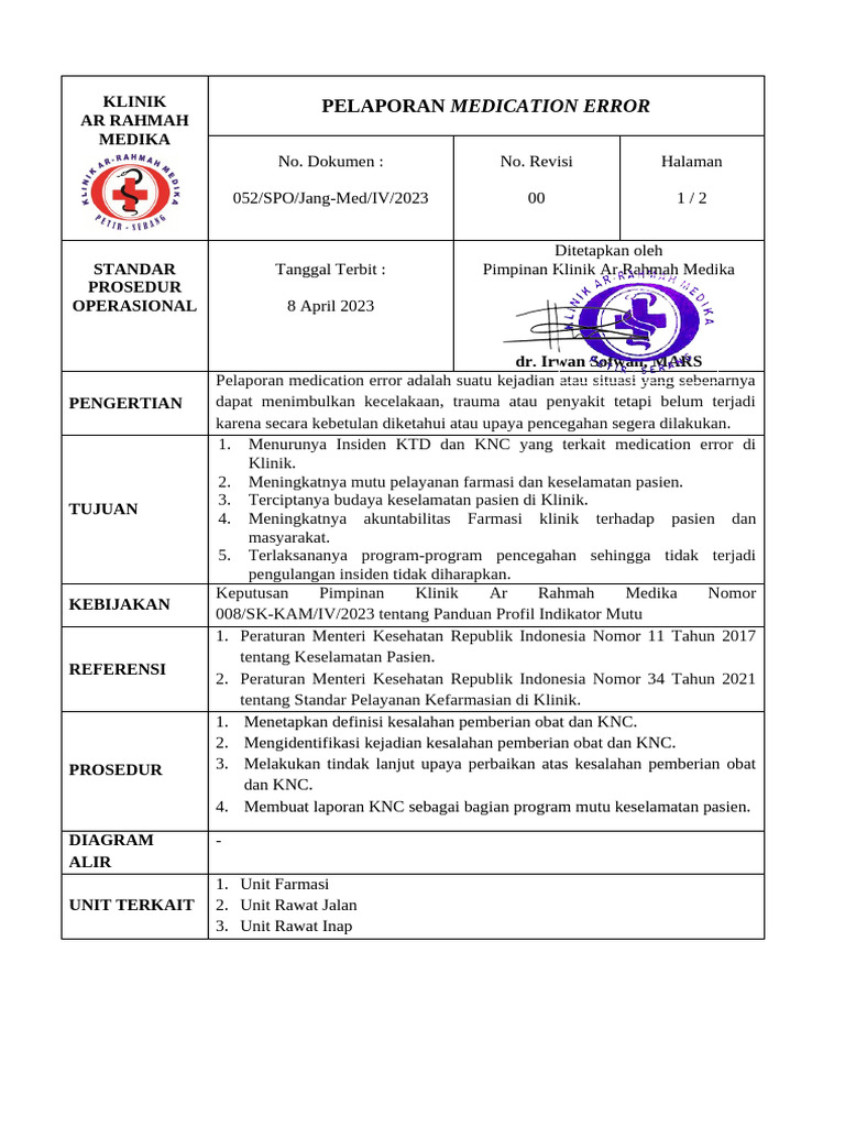 Ep.12 Spo Pelaporan Medication Error | PDF