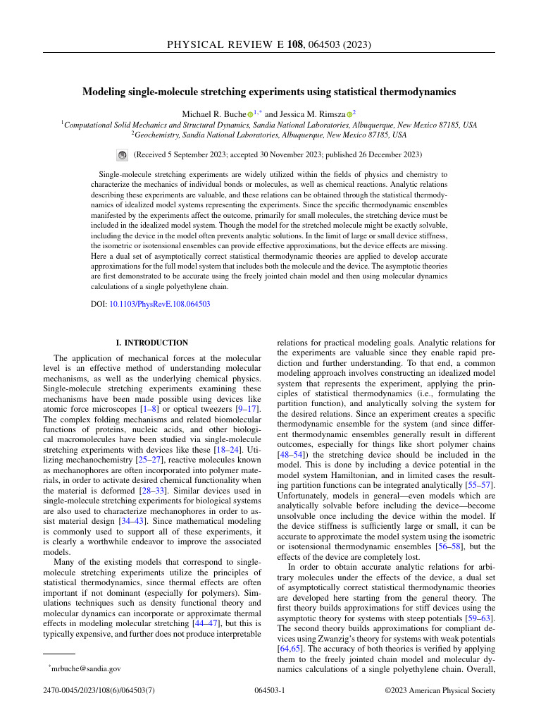 Modeling Single-Molecule Stretching Experiments Using Statistical ...