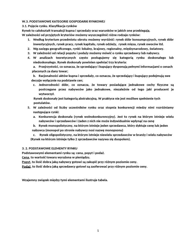W.3.podstawowe Kategorie Gospodarki Rynkowej | PDF