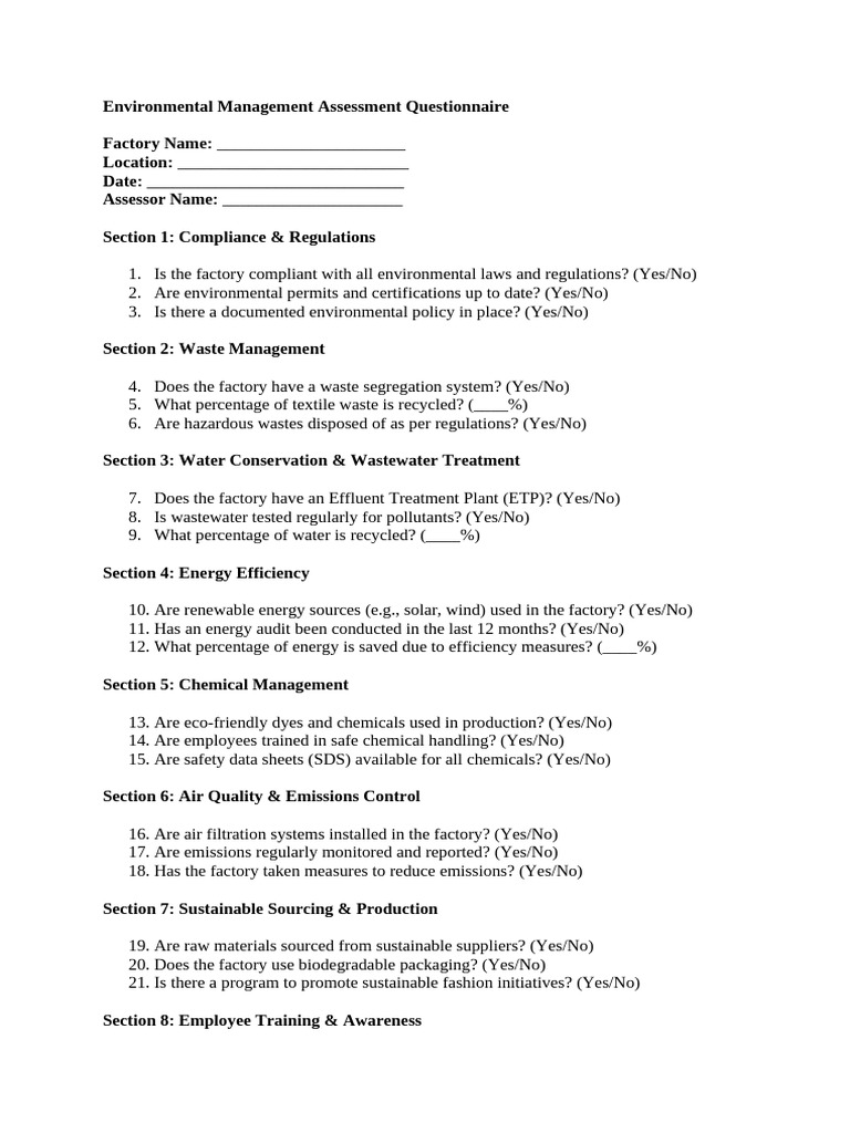 Environmental Management Assessment Questionnaire | PDF | Waste | Human ...