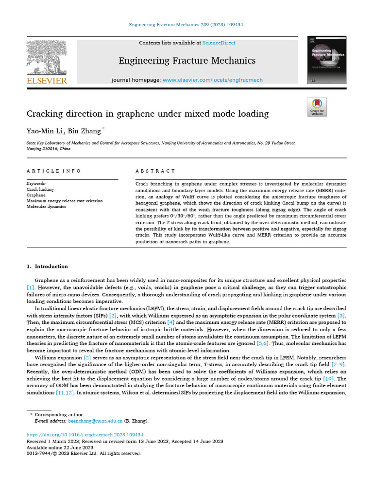 Cracking Direction in Graphene Under Mixed Mode Loading | PDF | Fracture Mechanics | Fracture