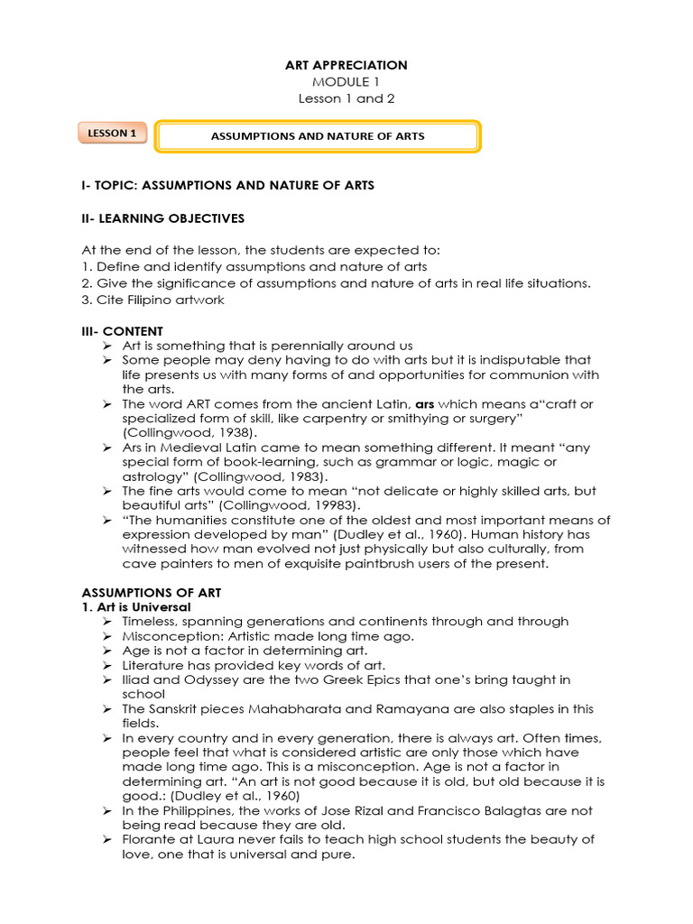 Module 1 Art Appreciation Irene | PDF | Experience | Aristotle