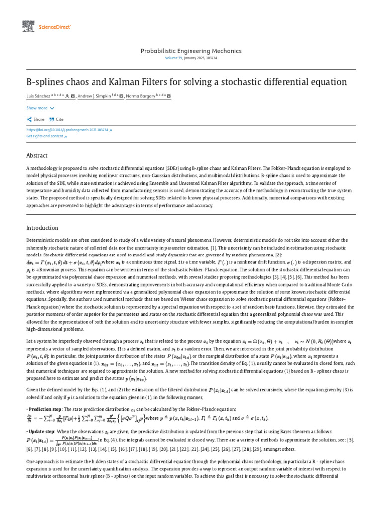 B-Spline Chaos for Stochastic Equations | PDF | Kalman Filter ...