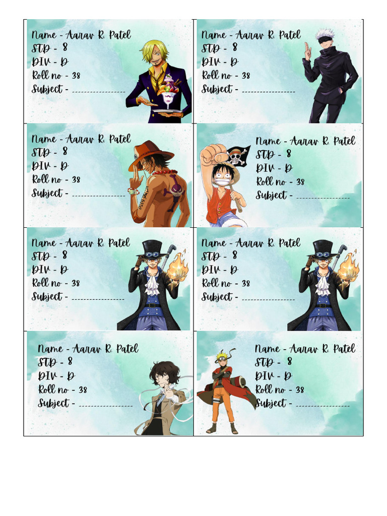 Naruto Luffy Dazai NB Labels | PDF