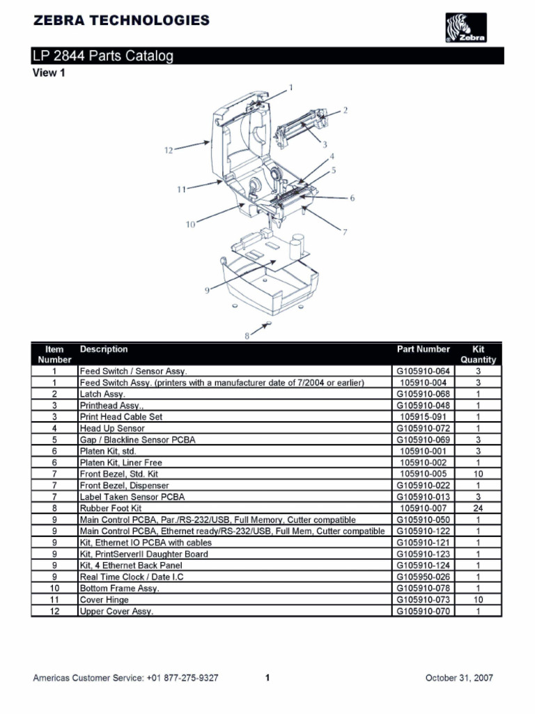 Zebra LP2844 parts list | PDF
