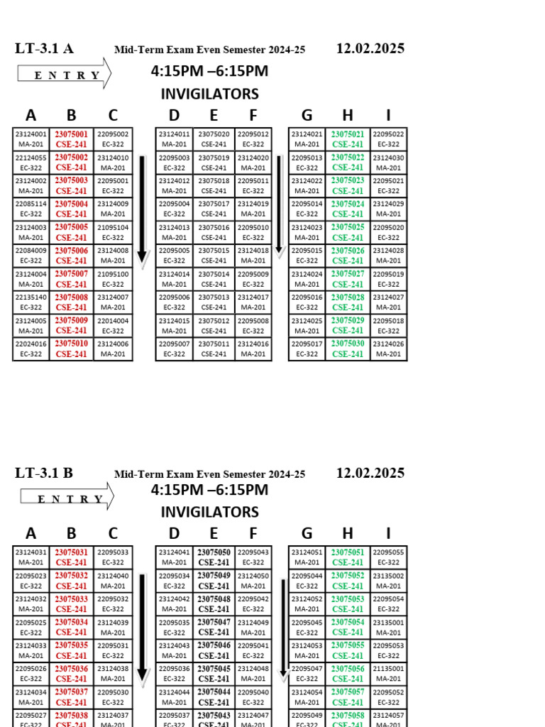 Sitting Plan 12.02.2025 Evening | PDF