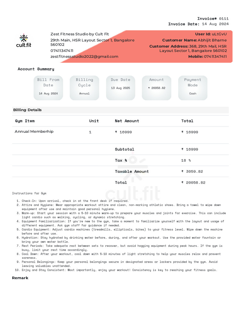 Cult Gym Bill | PDF | Physical Fitness | Management Of Obesity