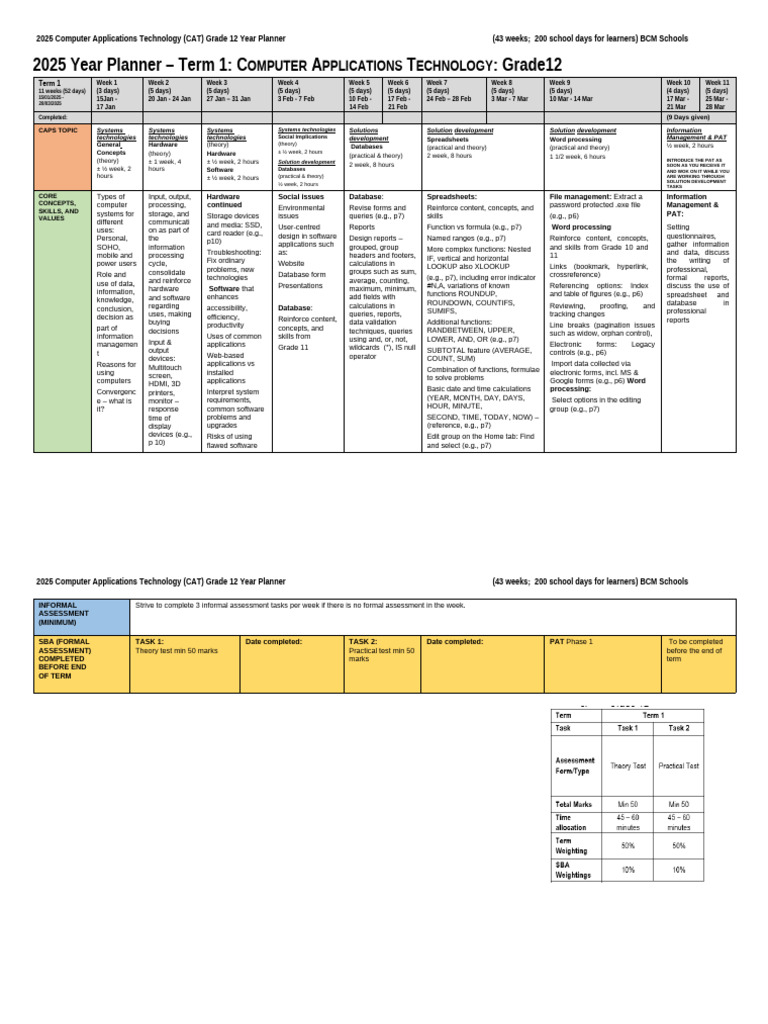 2025 Grade 12 CAT Year Planner | PDF | Databases | Information