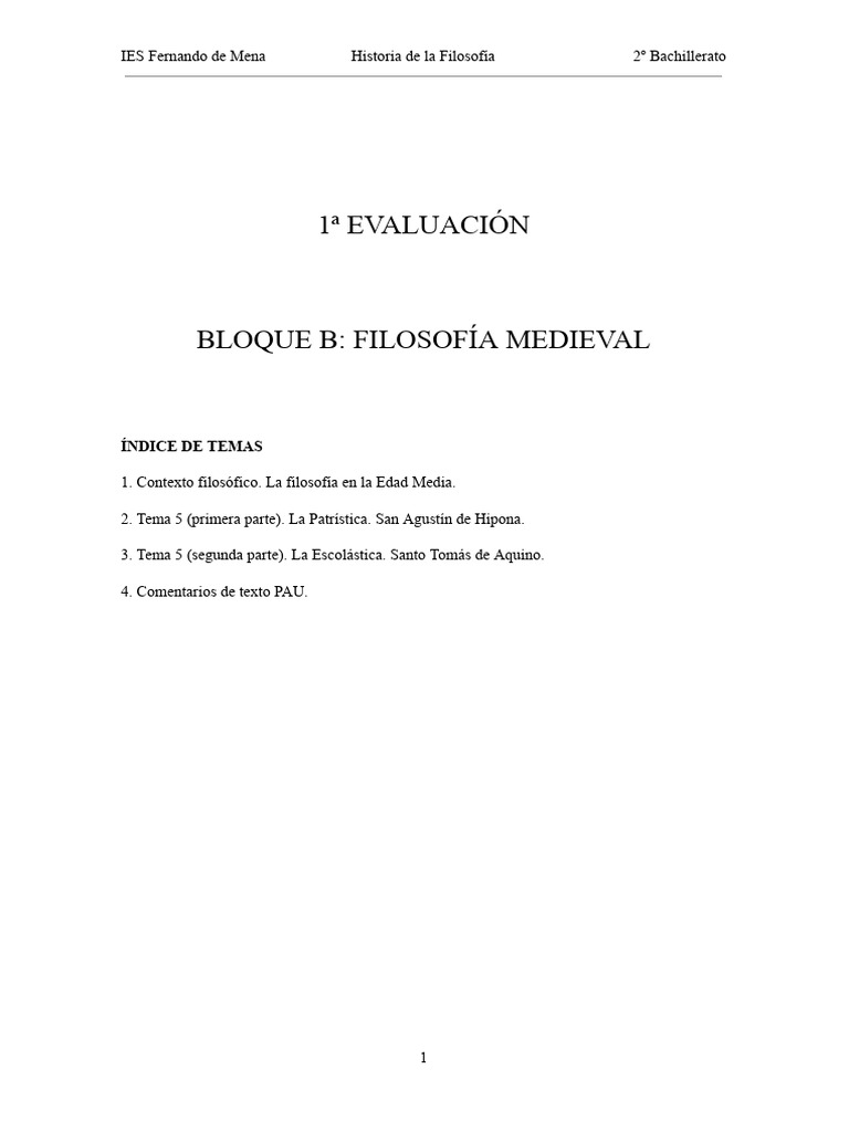 Bloque Medieval. HF 2o Bach | PDF | Filosofia Medieval | Tomás de Aquino
