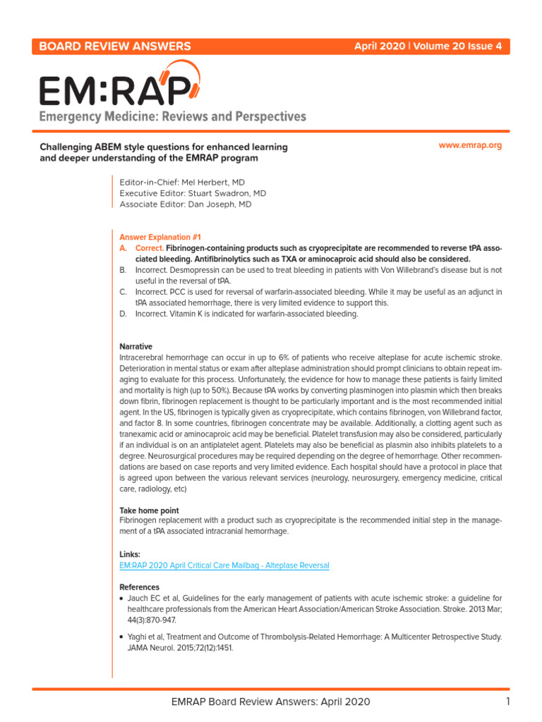 EMRAP - Board Review Answers - 2020 - 04 - April - Vol.20 - 04 | PDF ...