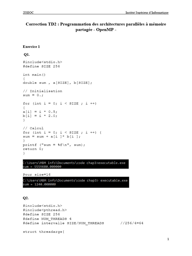 Correction TD2 openMP Ex1 Q1 2 | PDF