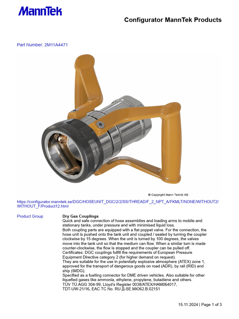 MannTek Dry Gas Couplings Overview | PDF | Liquefied Petroleum Gas | Valve